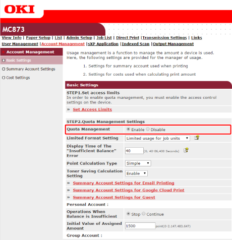 Operating Management/ Specifications | OKI